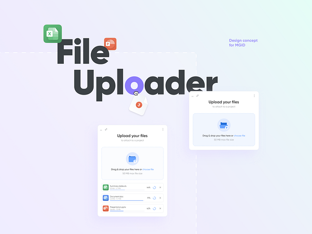 Drag and drop file uploader by Maksym Kobets for MGID on Dribbble