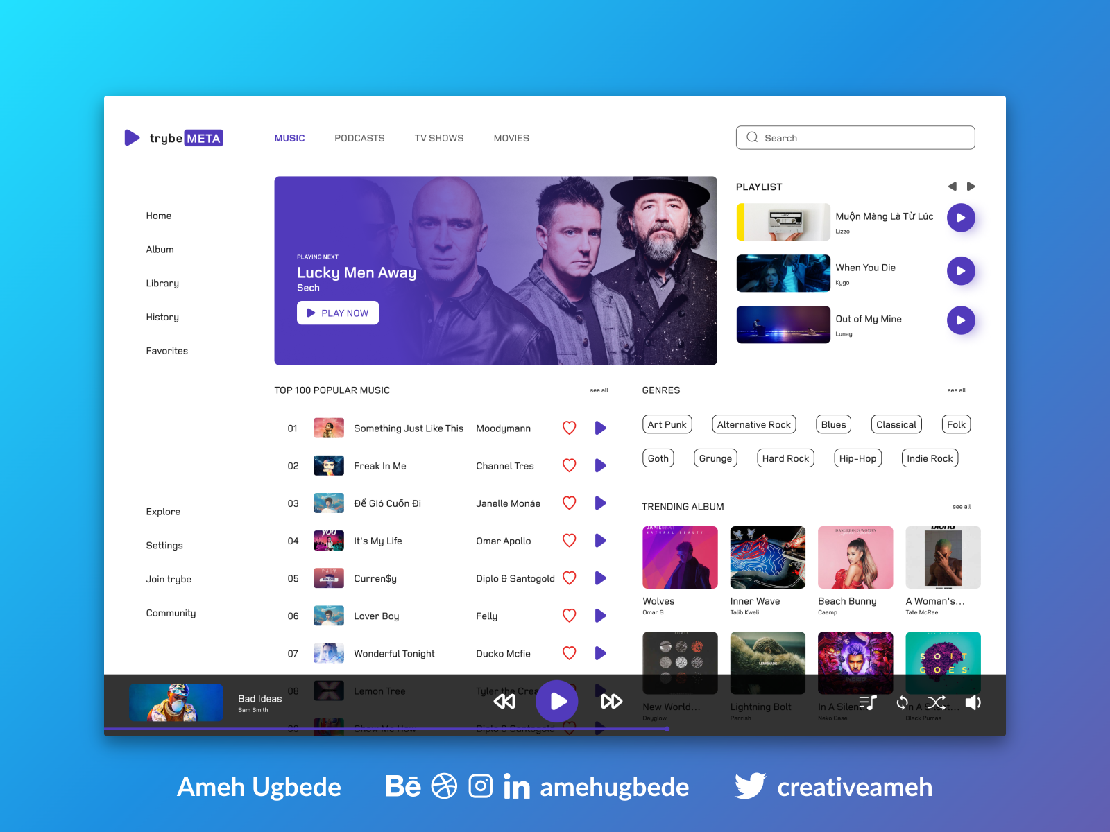 Desktop Music Player App by Ameh Ugbede on Dribbble