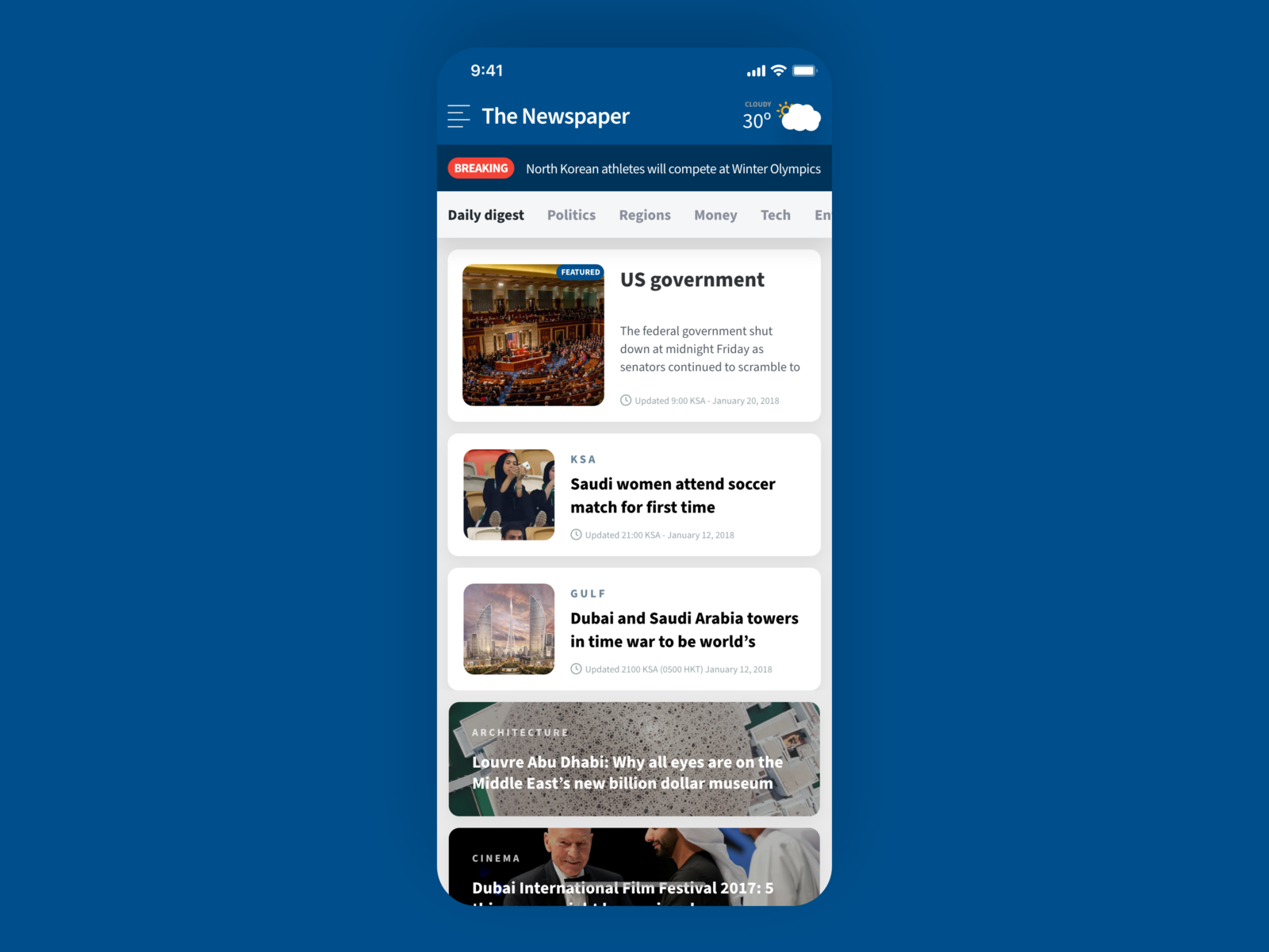 Newspaper App Home Screen Design by Ahmed Kamal Ali on Dribbble