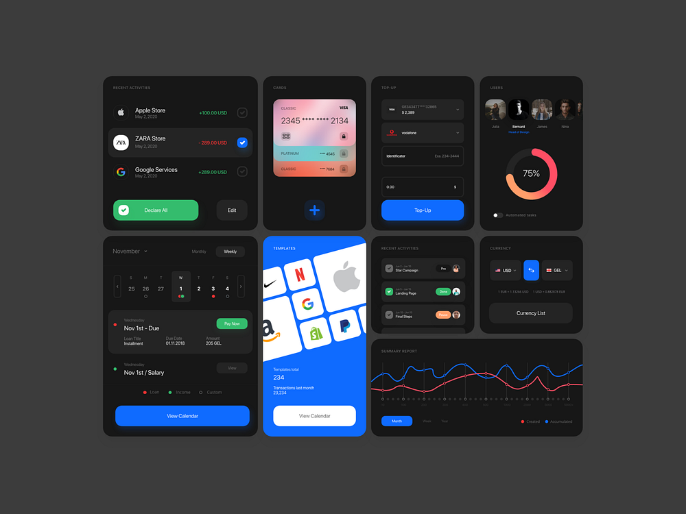 Finance micro UI kit — Part 1 by tokitoshi on Dribbble