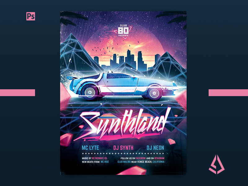 Synthwave Flyer v4 Synthland Retrowave Poster Template by Storm Designs ...