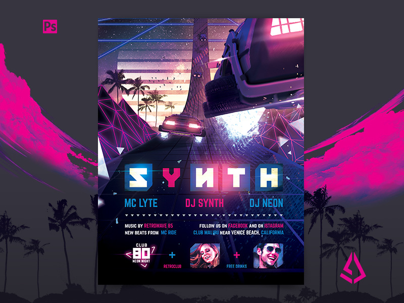Synthwave Flyer v5 Inception Retrowave Poster by Storm Designs on Dribbble