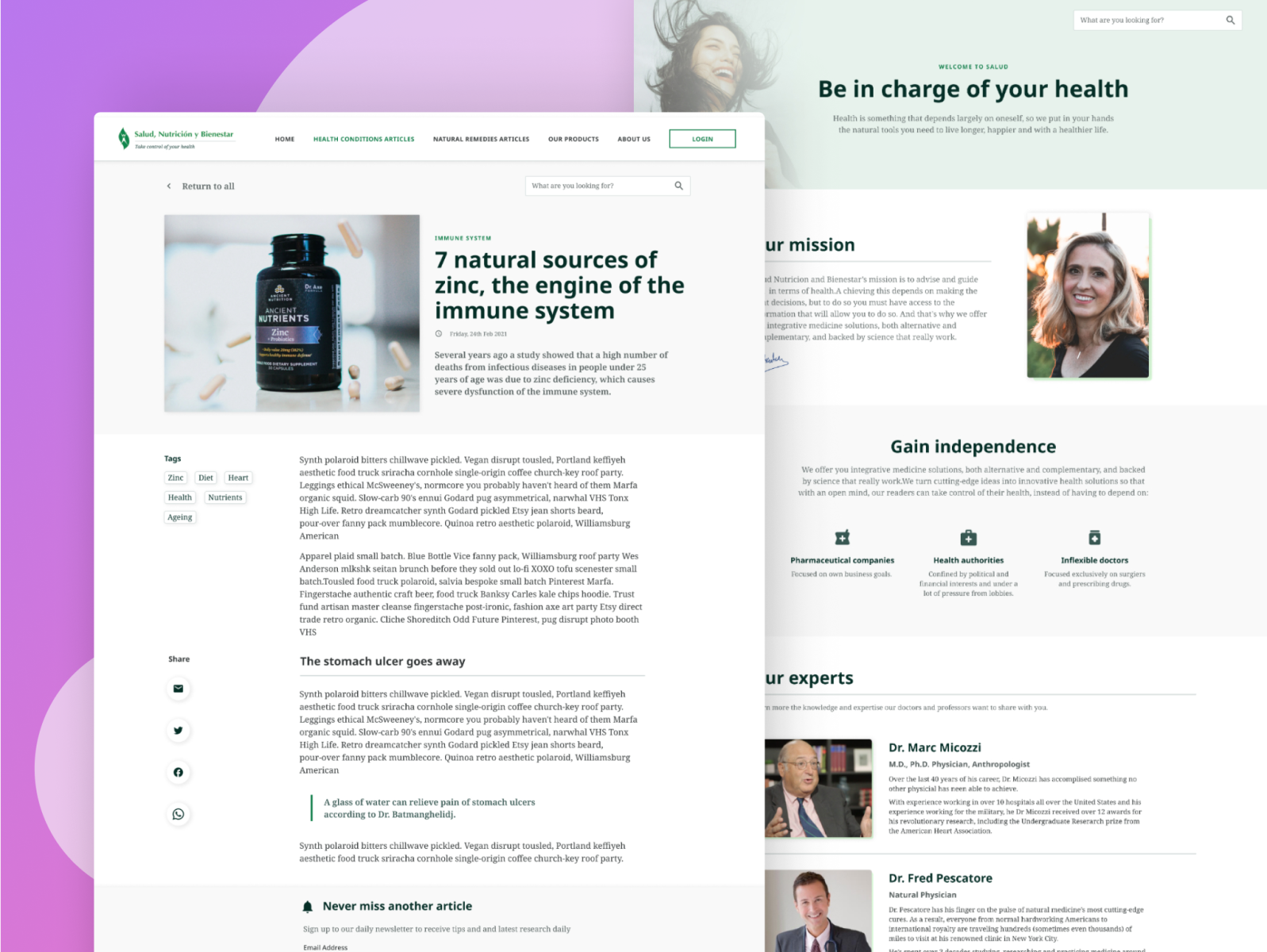 Natural health advice website by Kinga on Dribbble
