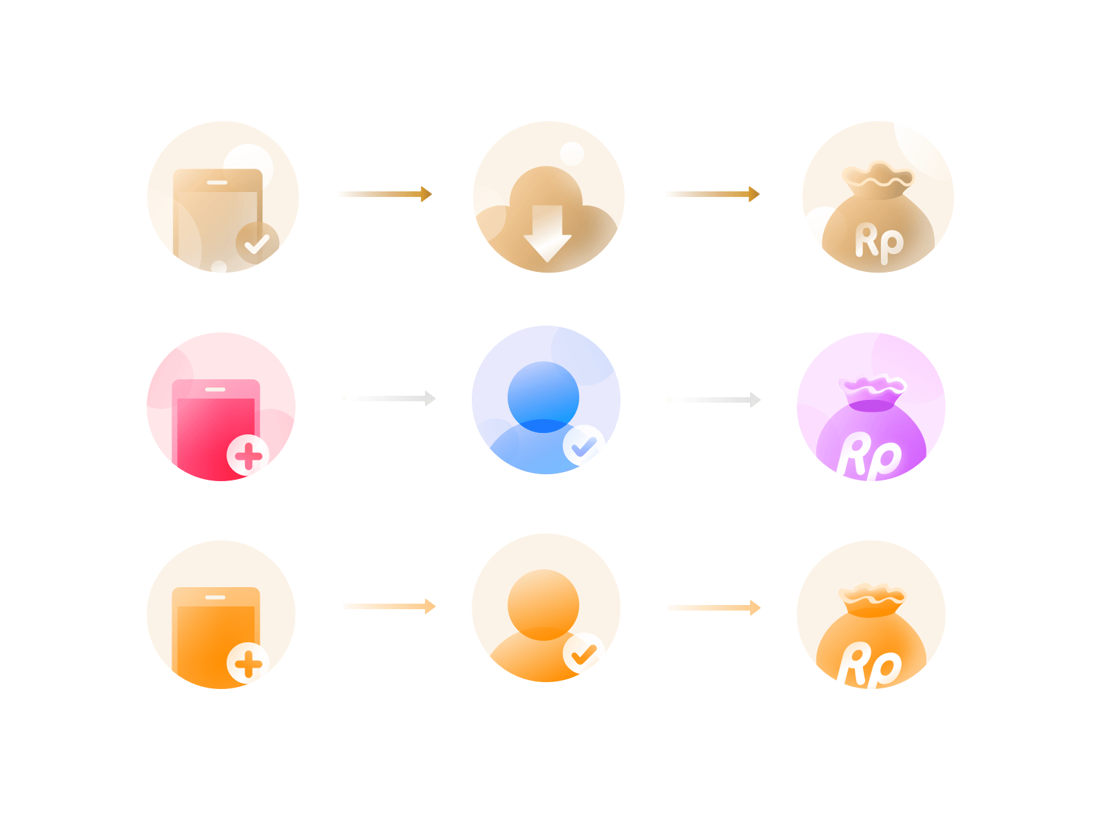 3 steps of icons by Bonnie on Dribbble