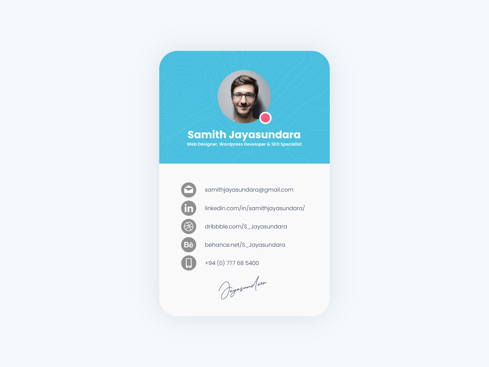 Profile card design by Samith Jayasundara on Dribbble