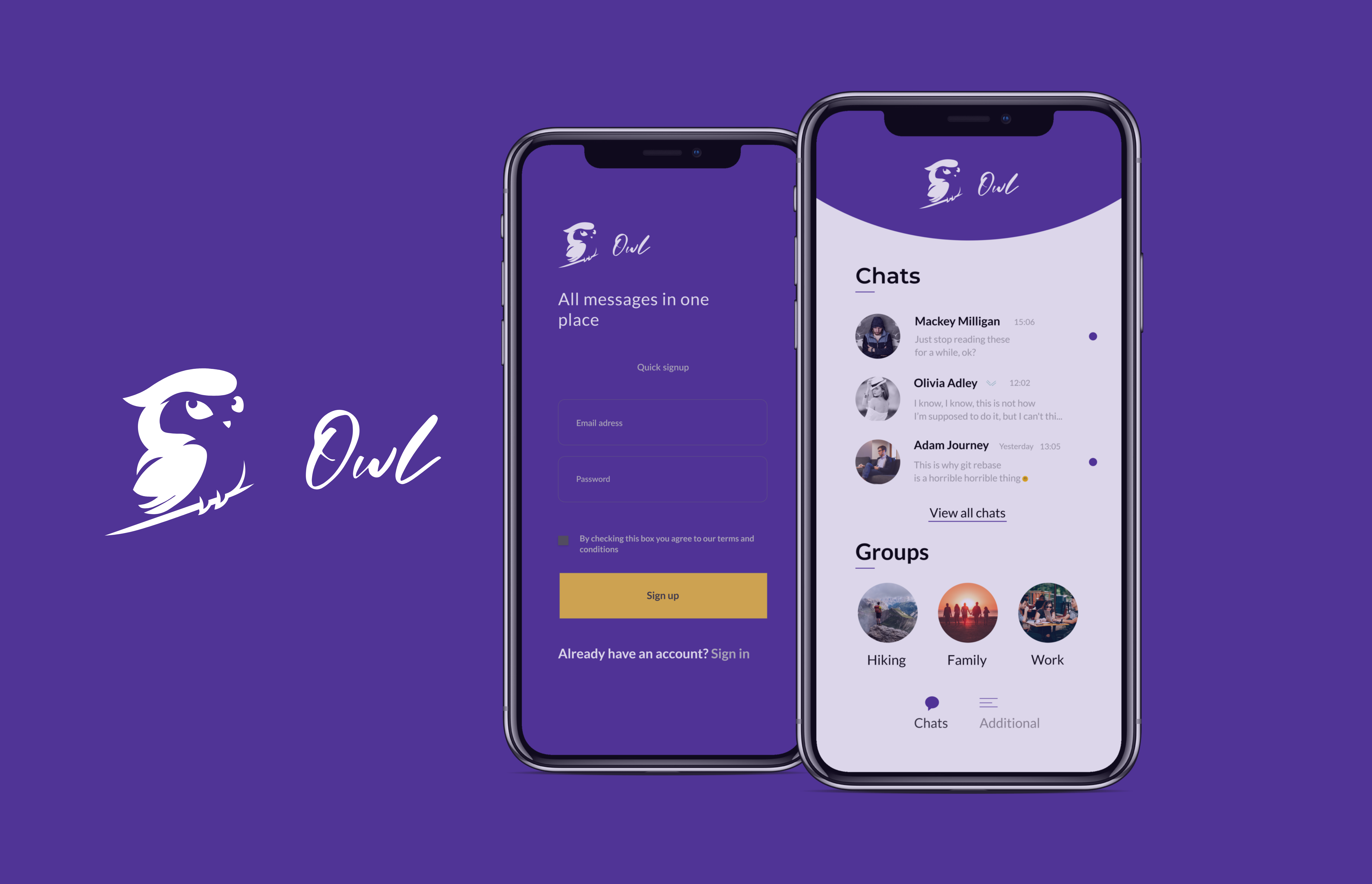 Owl messenger concept app design - Purple version by Altay Mammad on ...