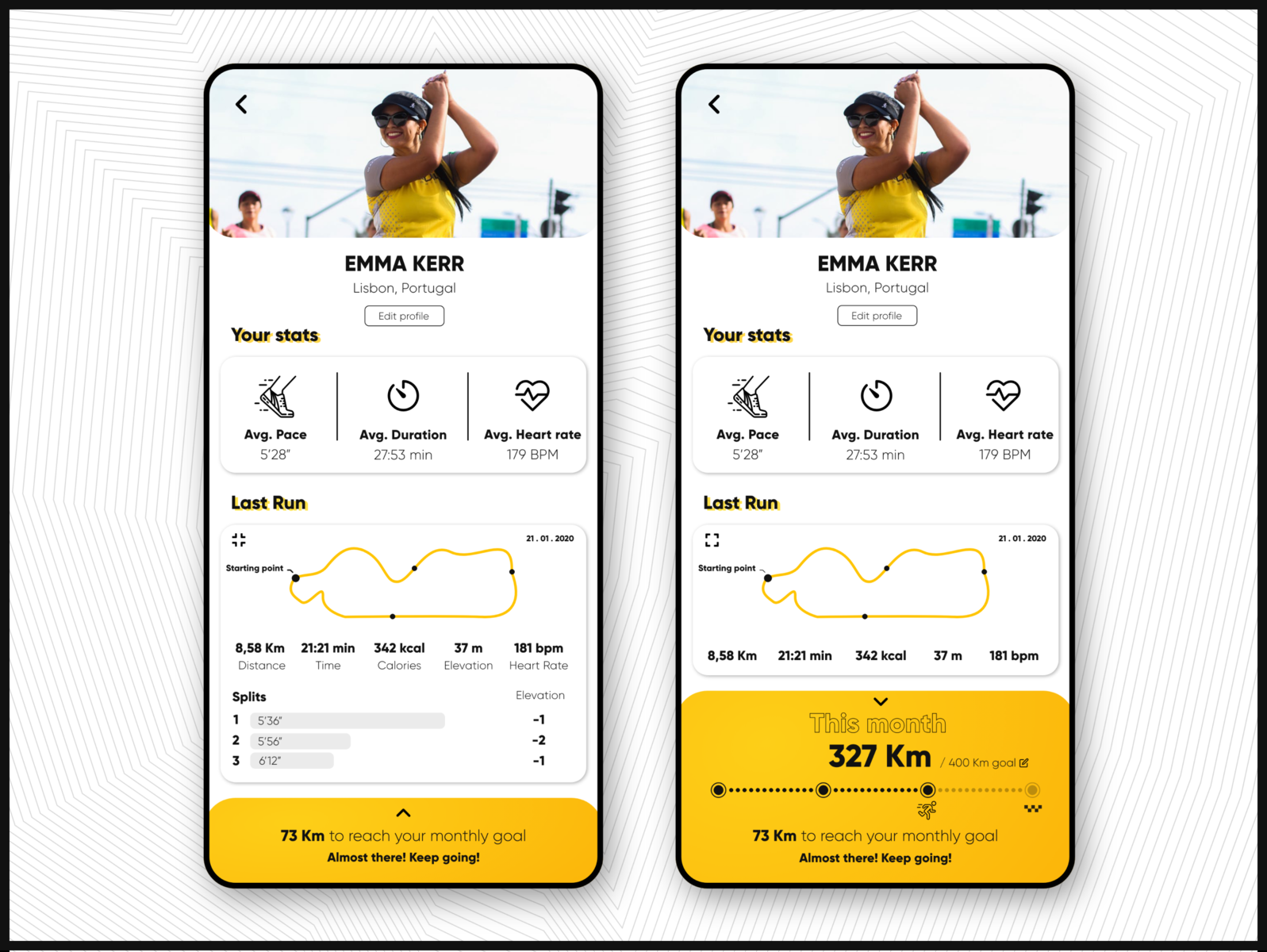 App for runners [Profile stats menu] by João Borges on Dribbble
