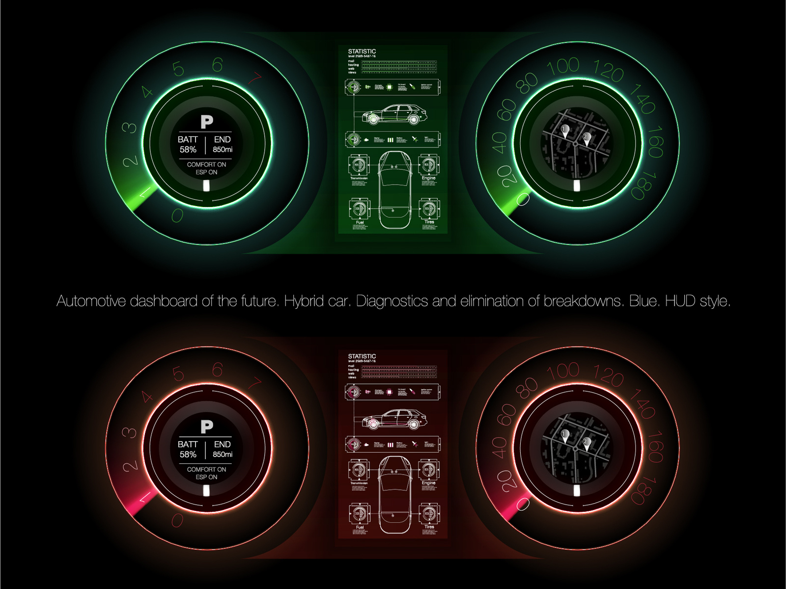 Automotive dashboard of the future. Hybrid car. Blue. HUD style. by ...