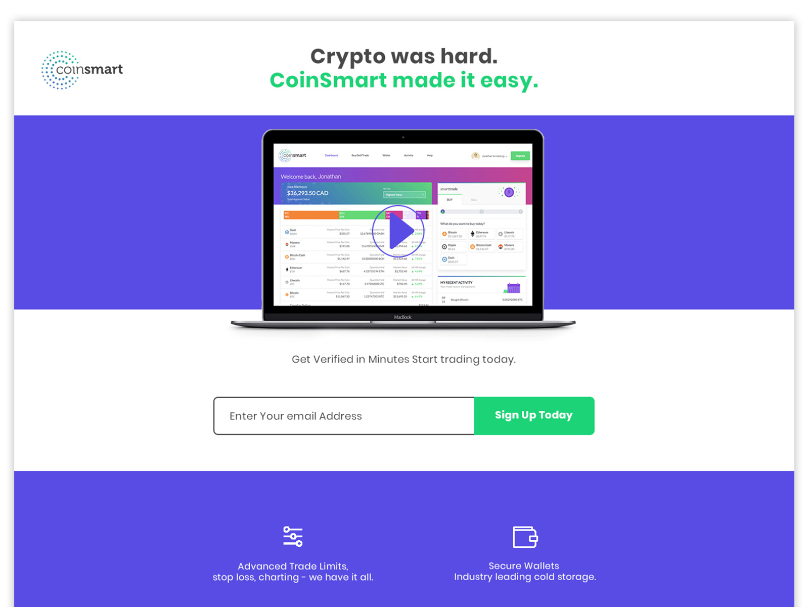 Coinsmart Landing Page by Kevin Beaudry on Dribbble