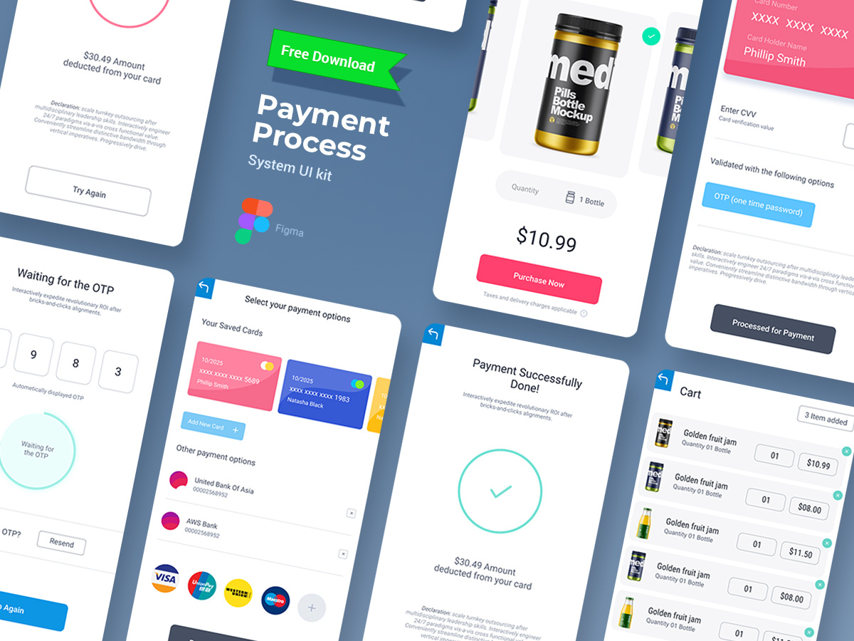 Free UI kit-Payment Process System by Debobrata Debnath on Dribbble