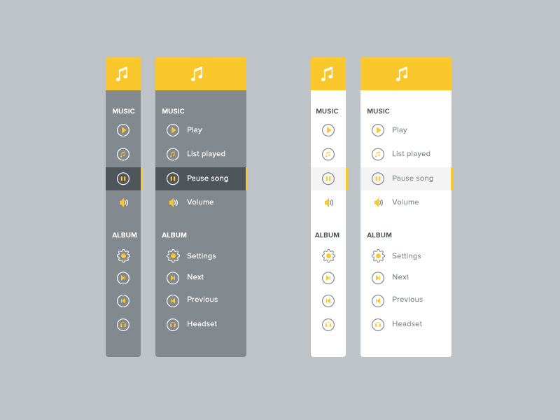 Menu for music player by Prabahar on Dribbble