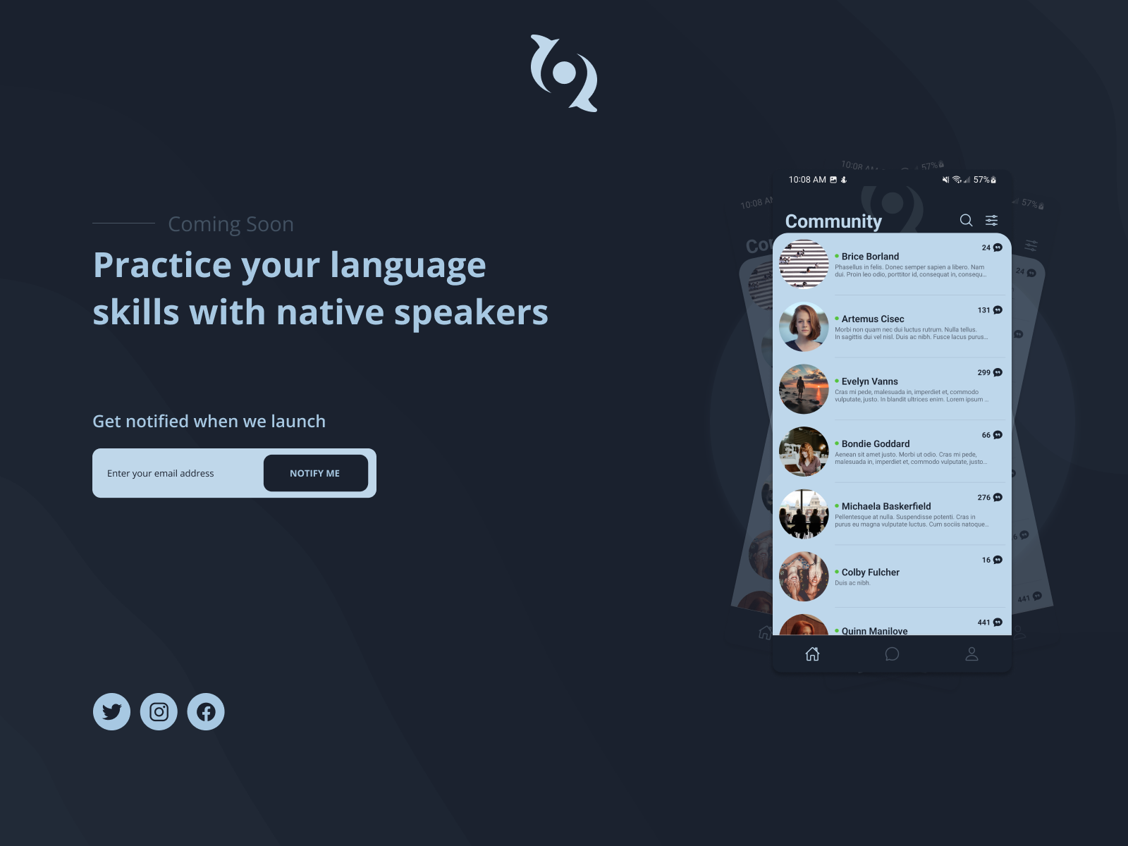 Slait Language Exchange - Coming Soon Signup by Malcom Green on Dribbble