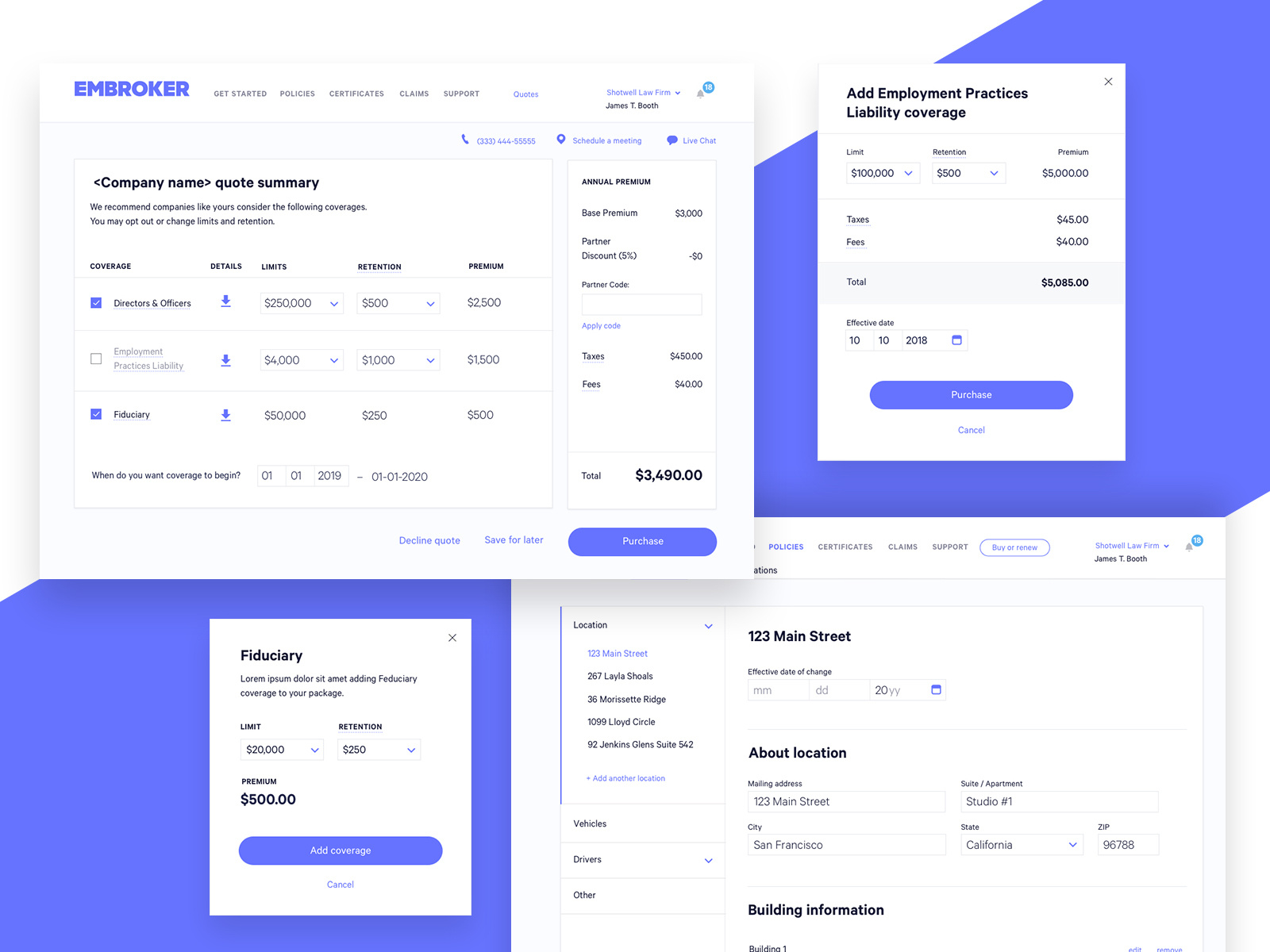 Insurance app screens by Boris Milosevic on Dribbble