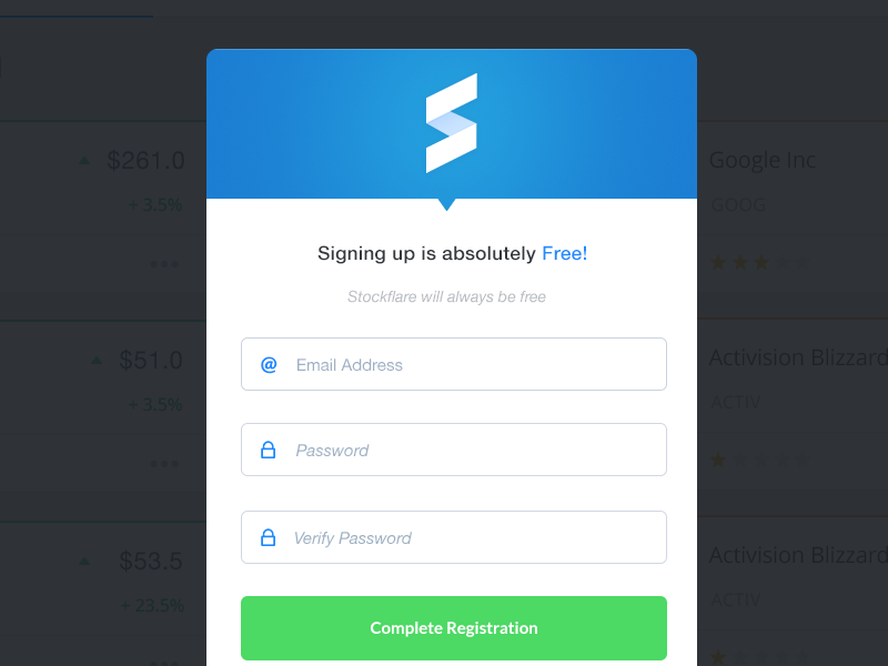 Stockflare Register Modal by Jonathan Kelley 👋 on Dribbble