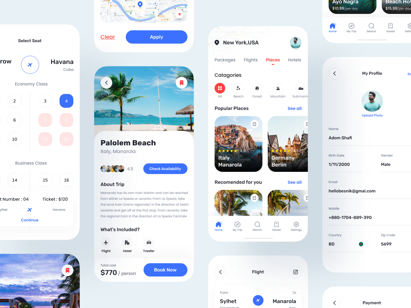 Booking App UI Kit by Adom for UIHUT - UI UX Design Agency on Dribbble
