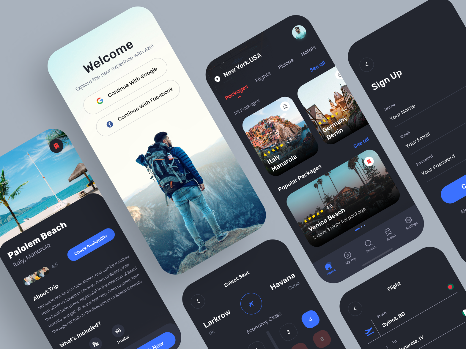Booking App UI Kit - Dark UI by Adom for UIHUT - UI UX Design Agency on ...