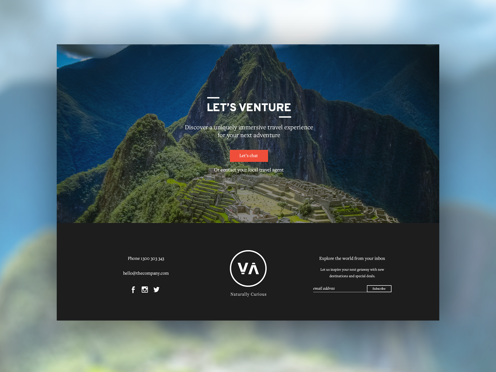Travel website footer by Jamie Esterman on Dribbble