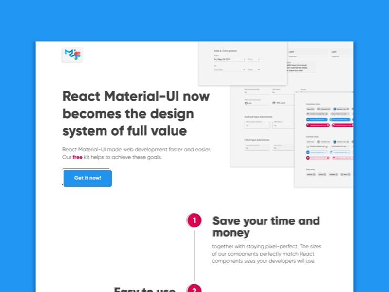 React Material-UI Kit Website by Rimma Kovalevich for Fively Co on Dribbble