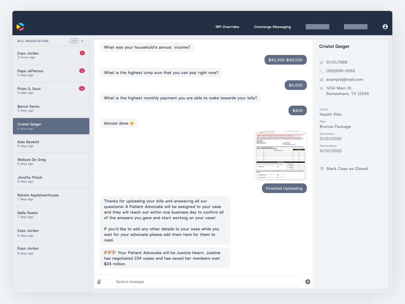 Internal facing chat interface for bill negotiation by Kyle Fiedler on ...