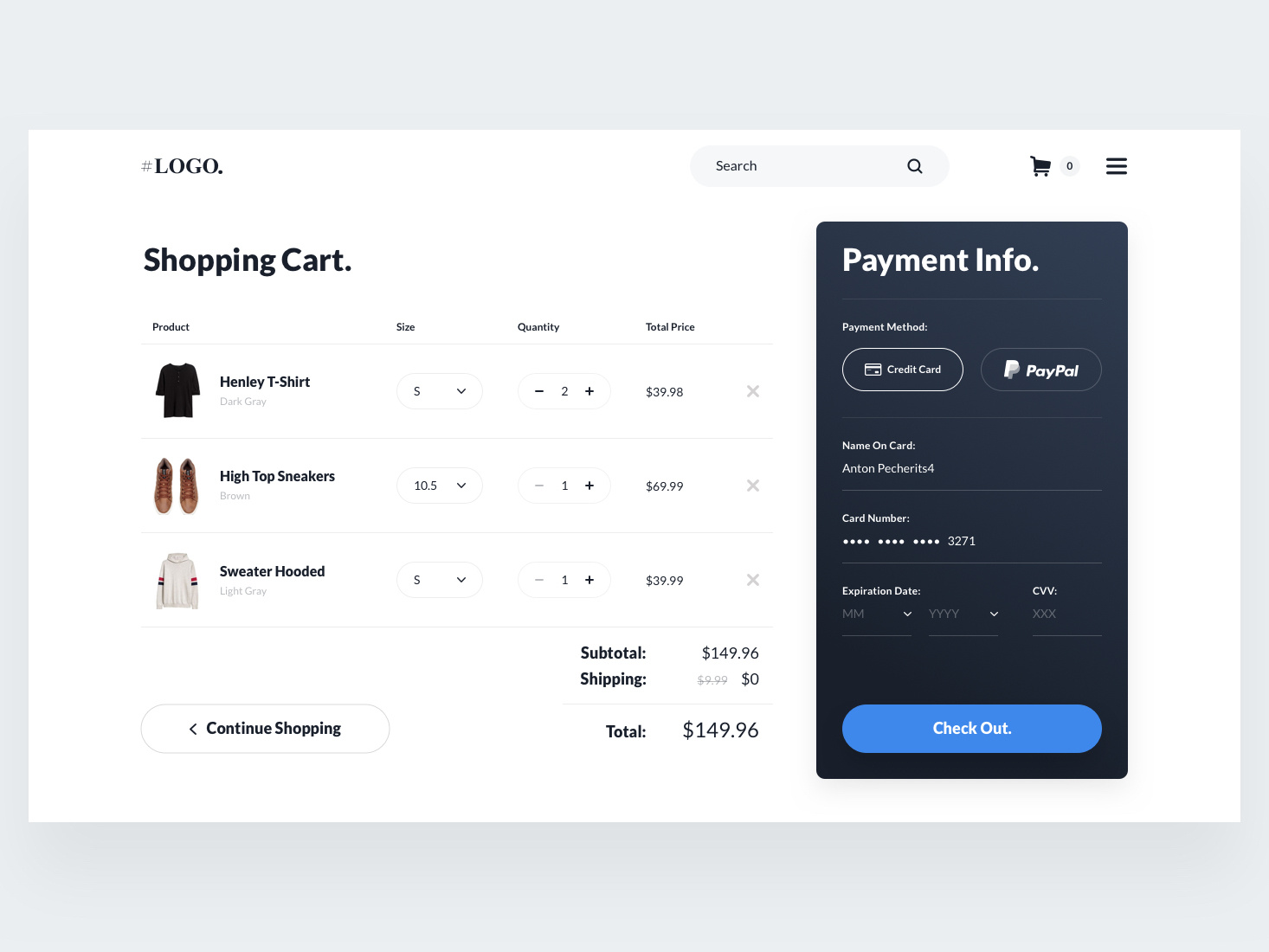 Cart - Single Page by daru on Dribbble