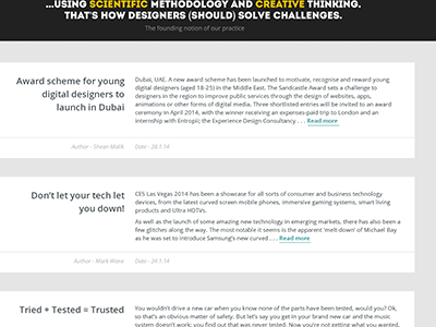 WIP of blog landing page showing posts by Hilda Allen on Dribbble