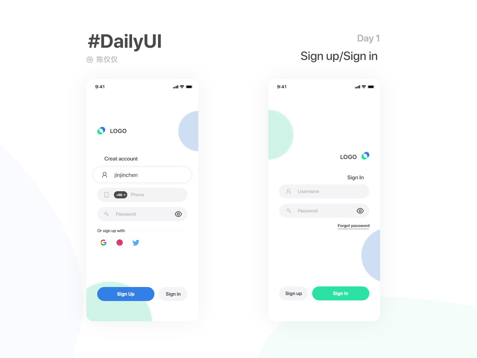 DailyUI Day1 Sign up by 陈仅仅 on Dribbble