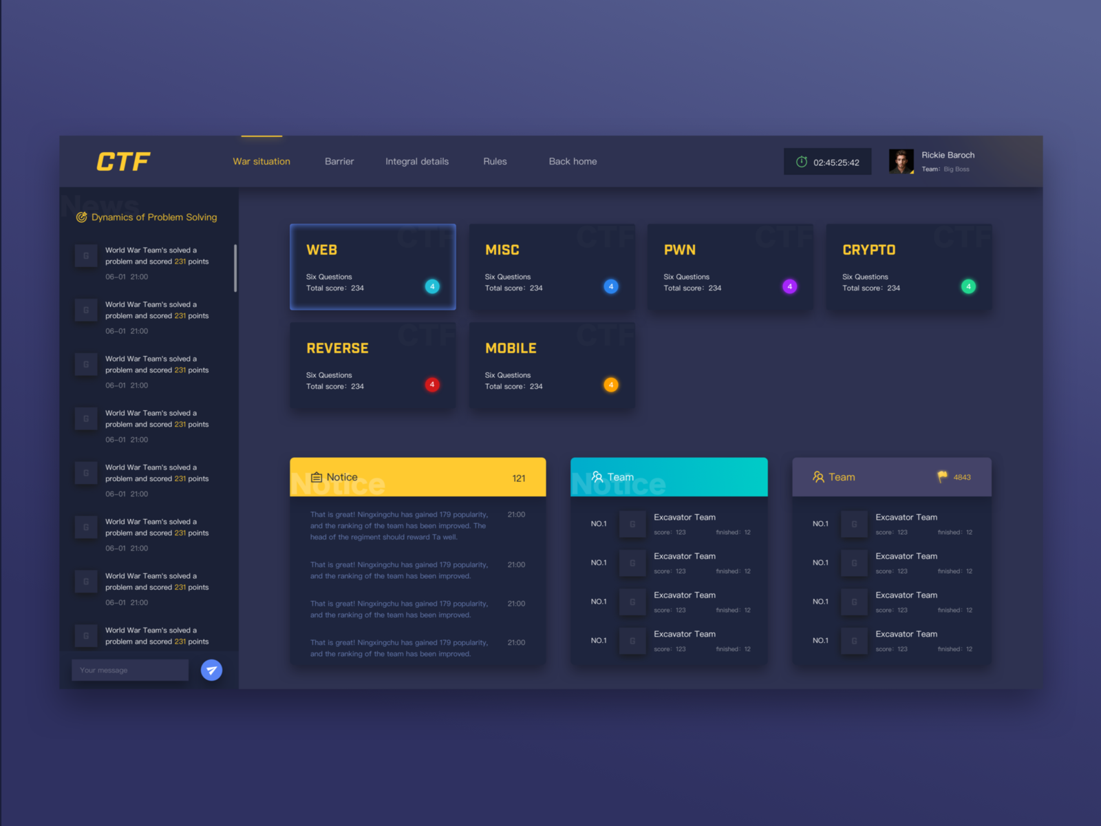 A CTF ui by Julio-Olmedo for Pxeed on Dribbble