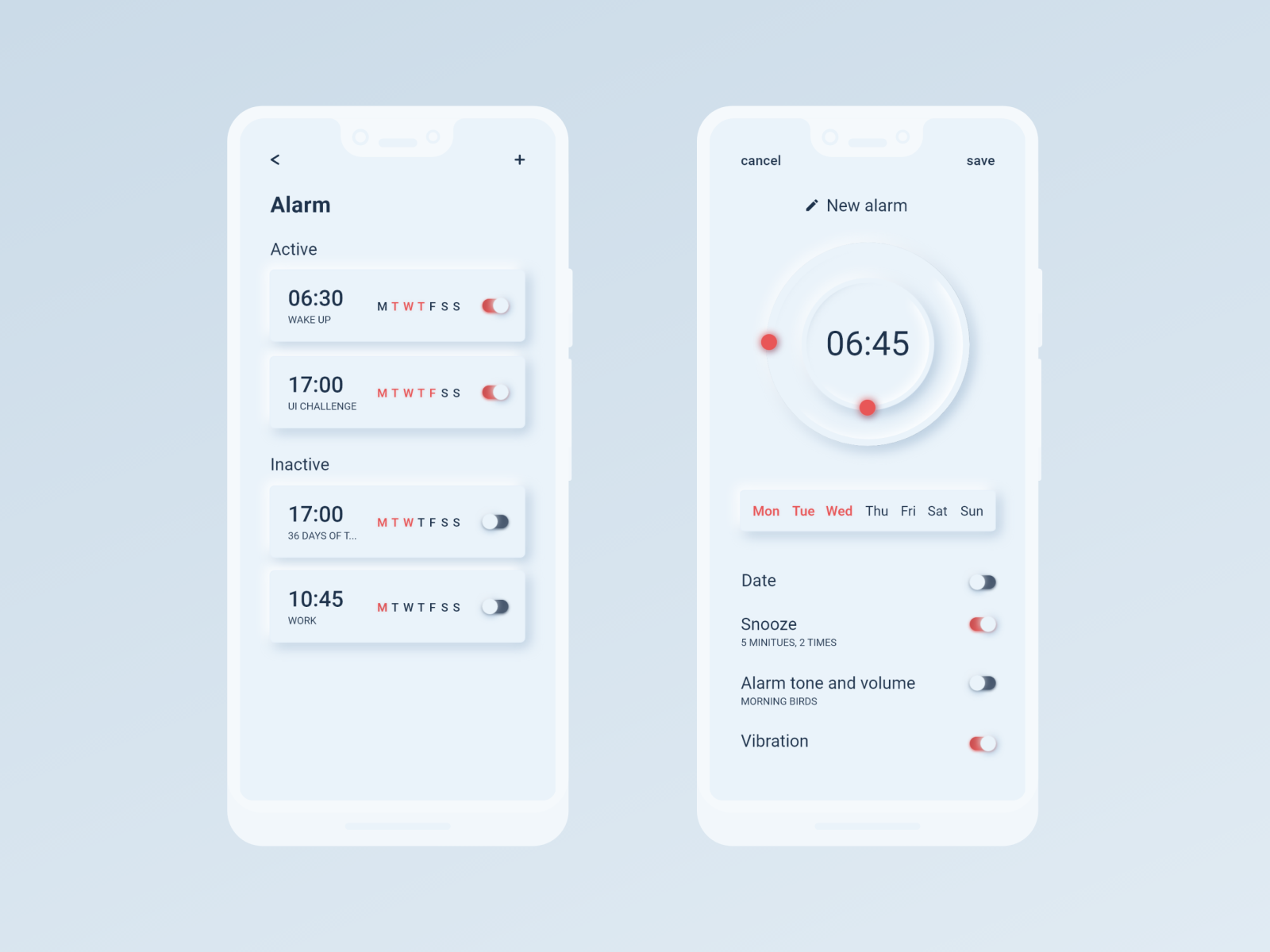 Daily UI 7 - Settings - Neumorphism Alarm by Dominik Czank on Dribbble