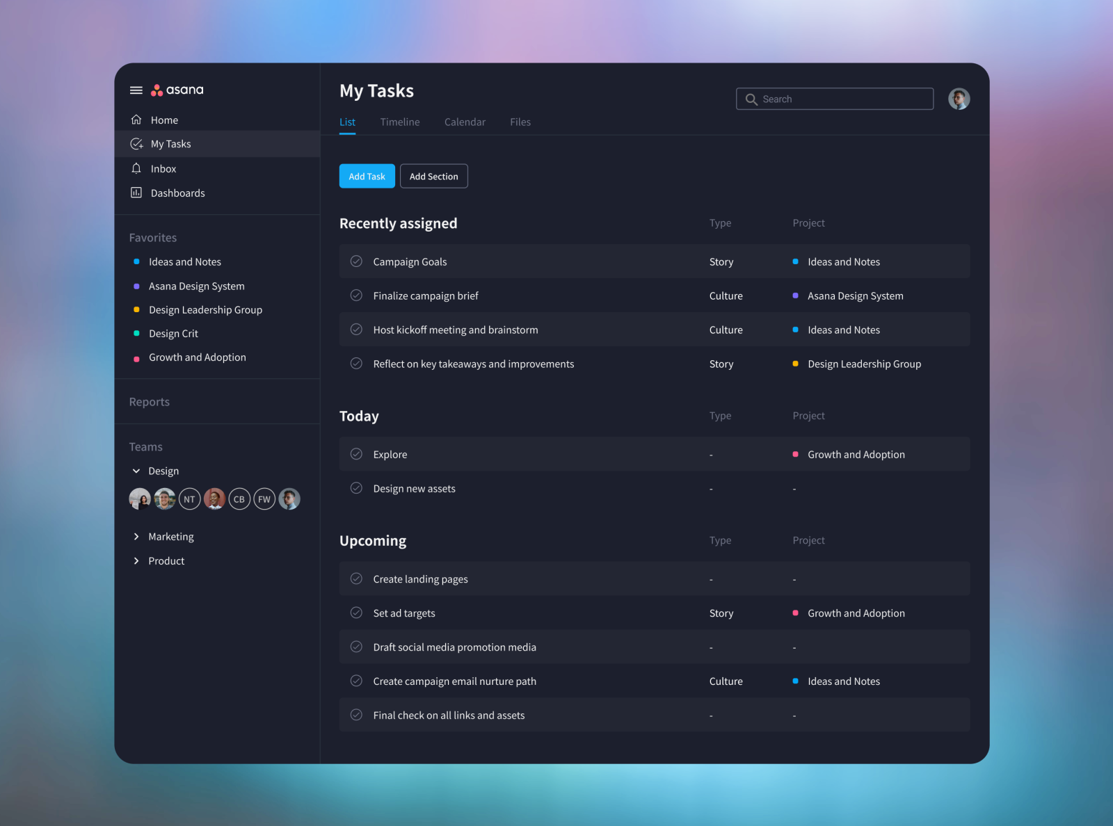 Asana - Dark Theme by LZ on Dribbble