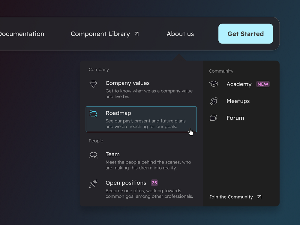 Dropdown navigation menu - Dark mode by Algirdas Jasaitis on Dribbble