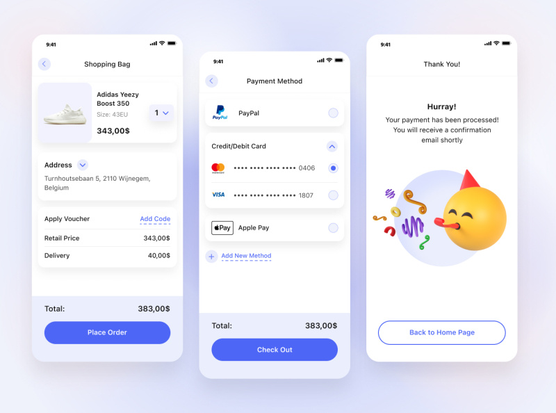 E-commerce App Checkout by Kate Ballings on Dribbble