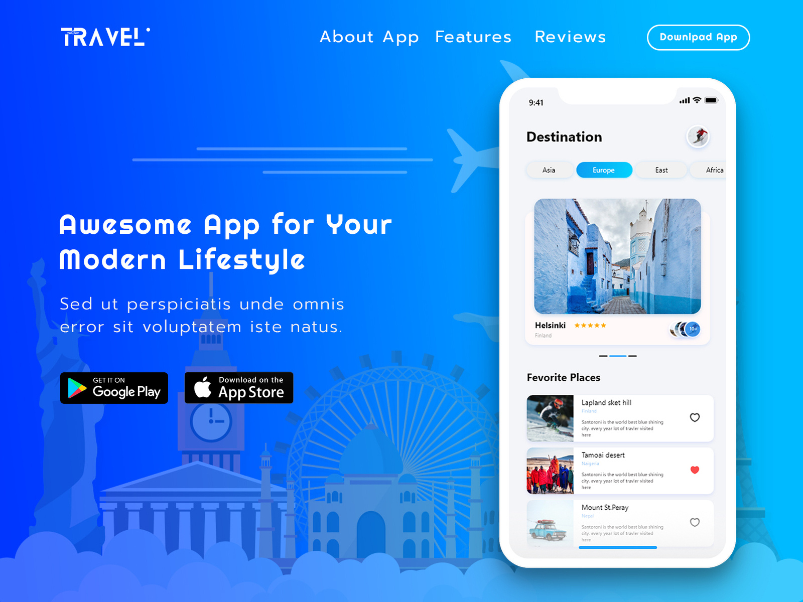 Travel App Landing Page Template Design by Abdul Muhit Raju on Dribbble