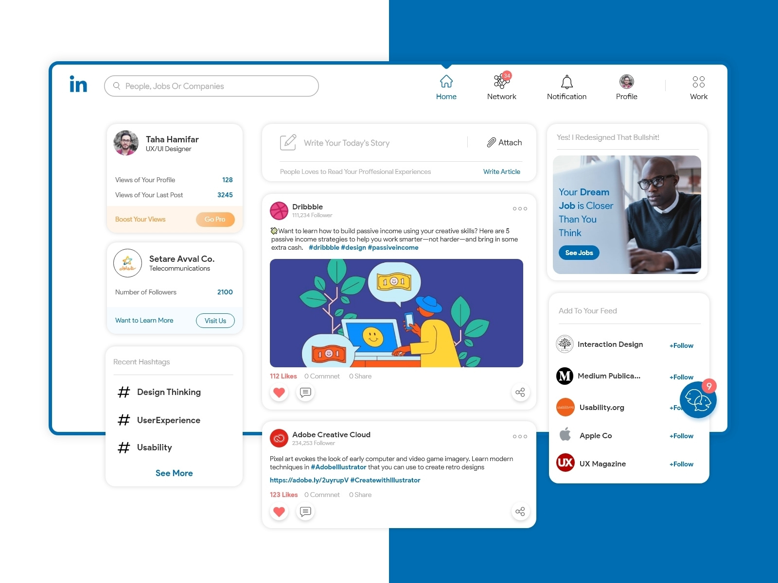 LinkedIn Redesign by taha hamifar on Dribbble
