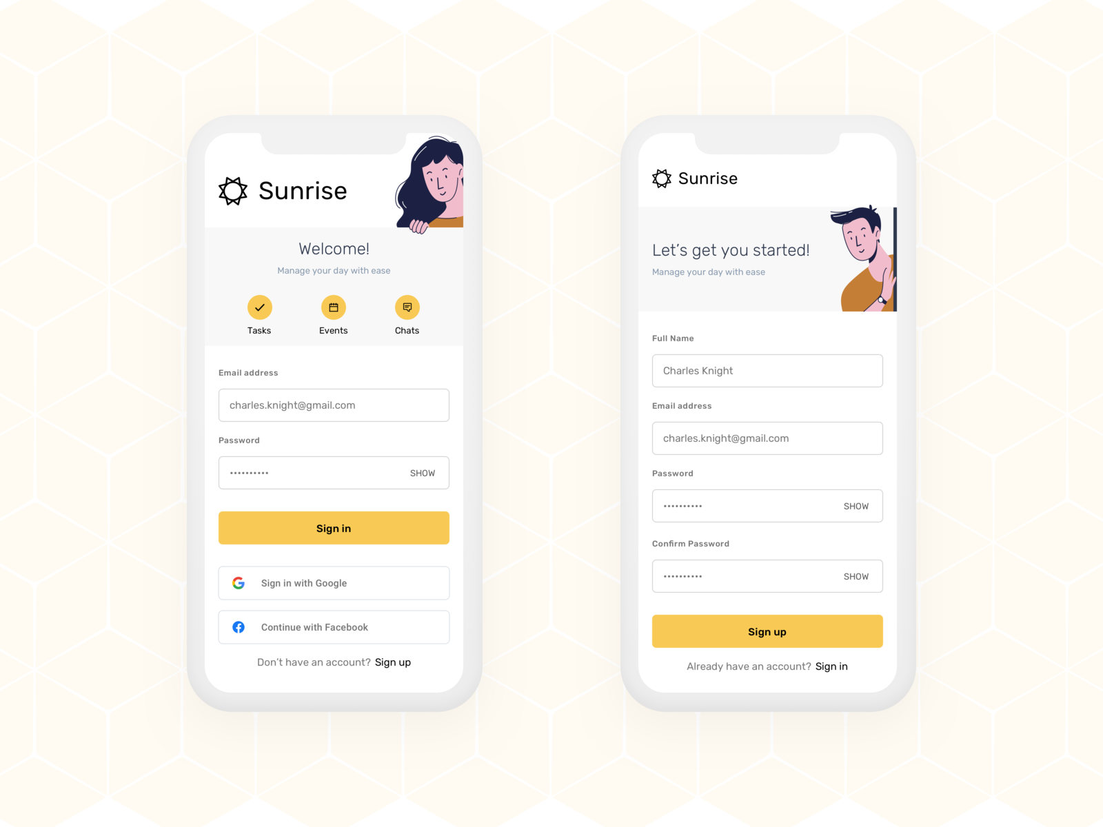 Sign in / Sign up UI by Apoorv Arora on Dribbble