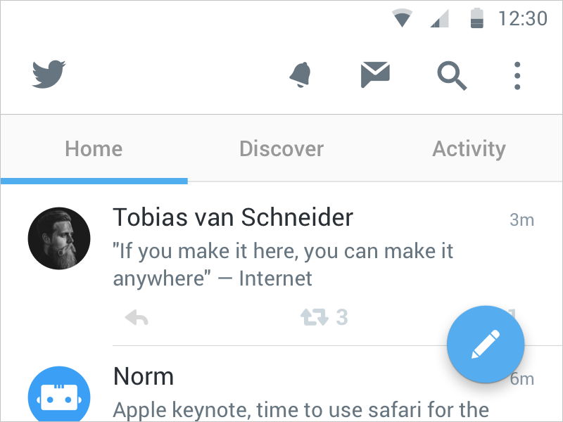 Twitter timeline material redesign by Julius Gehrig on Dribbble