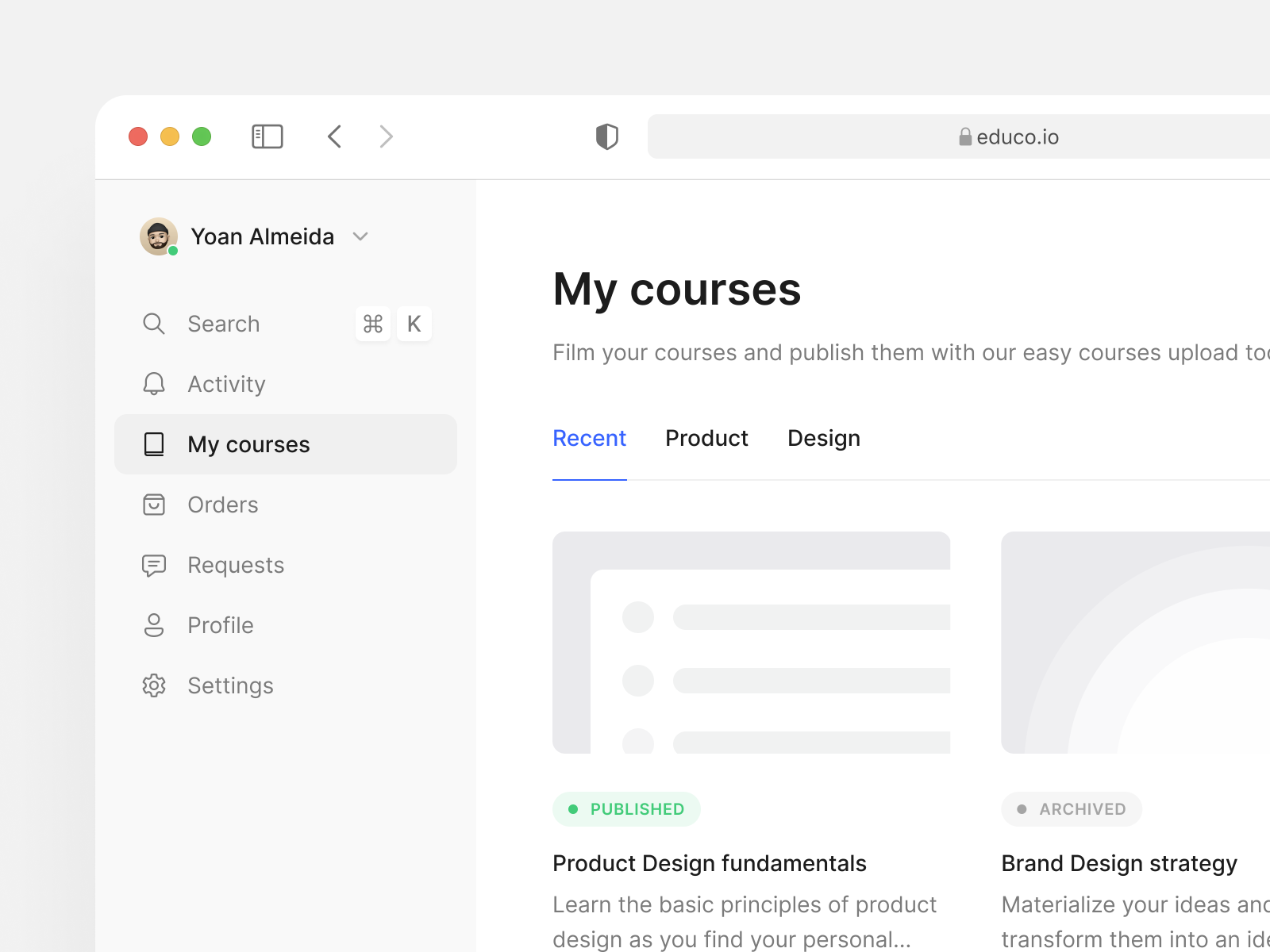 Online learning platform — Dashboard by Yoan Almeida on Dribbble