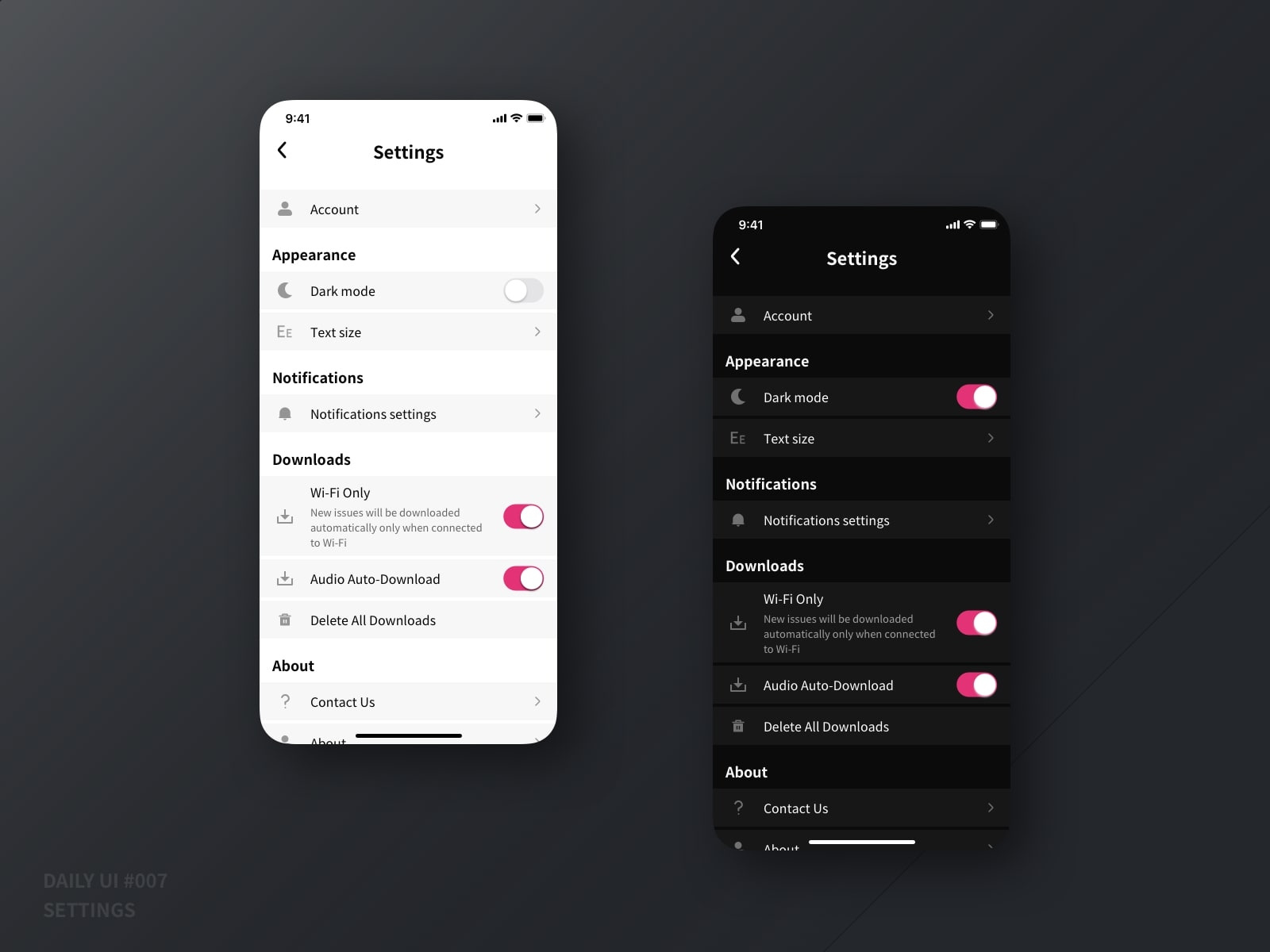 Settings in Light and Dark Mode • Daily UI 007 by Nacho Allendesalazar ...