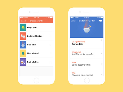 Choose Activity & Create Get Together by Brault & Barnes on Dribbble