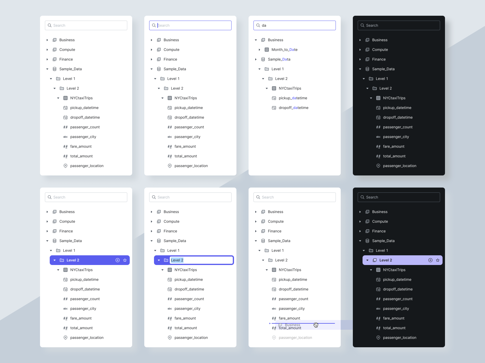 Tree structure interactions by Mona Li on Dribbble