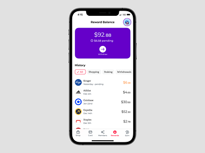 Your rewards balance by Ollie on Dribbble