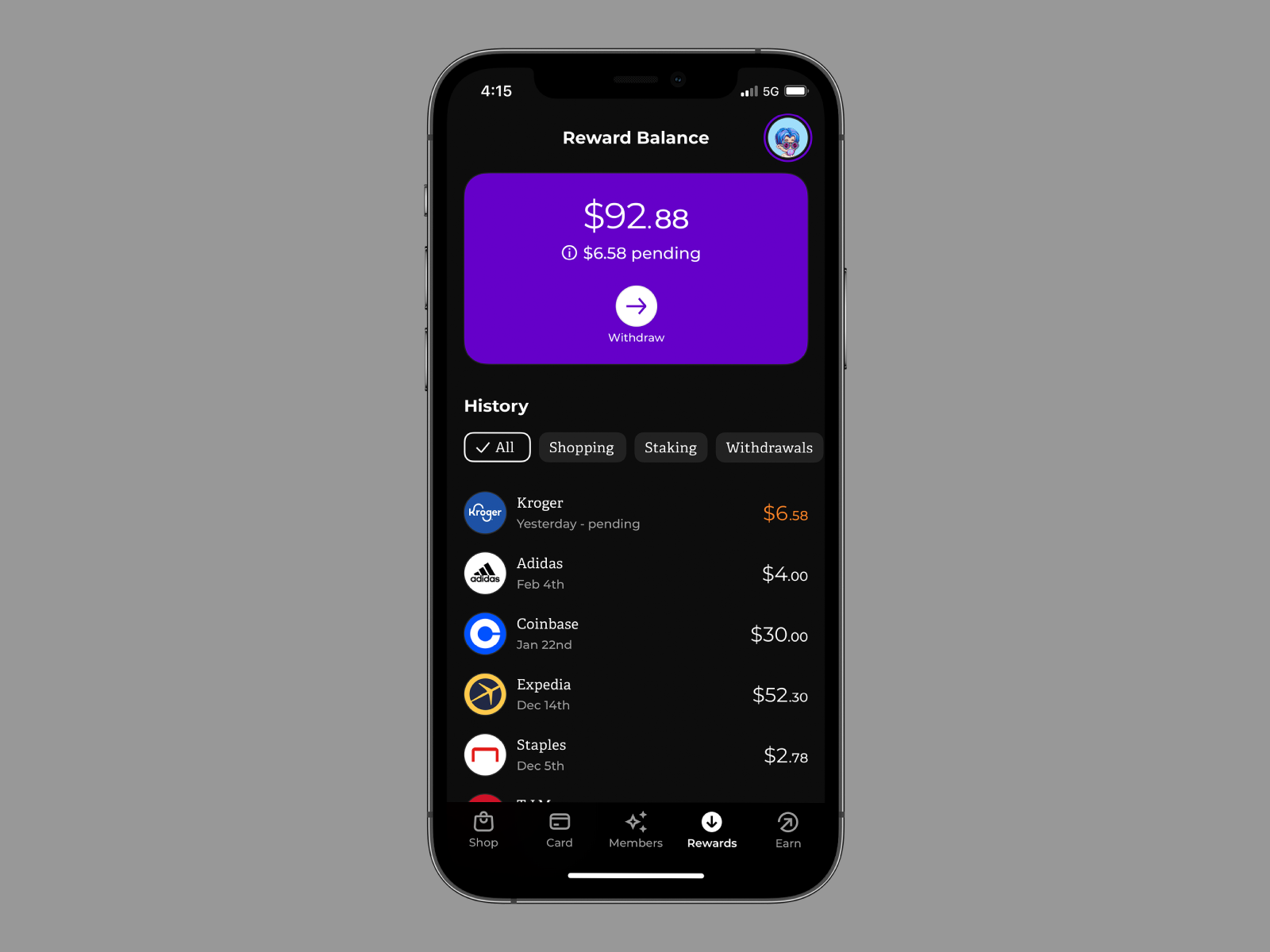 Your rewards balance by Ollie on Dribbble