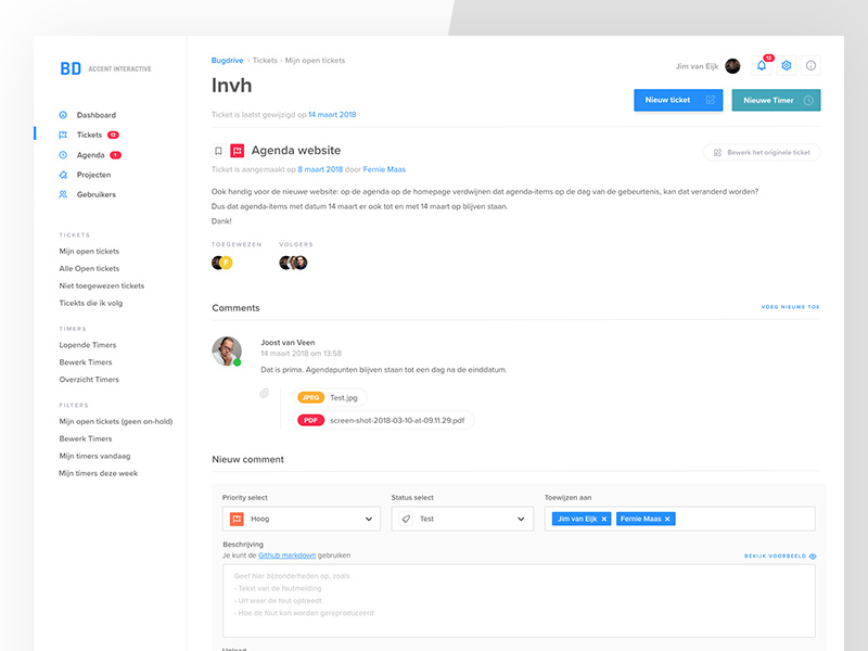Bugdrive Ticket detail by Jim van Eijk on Dribbble
