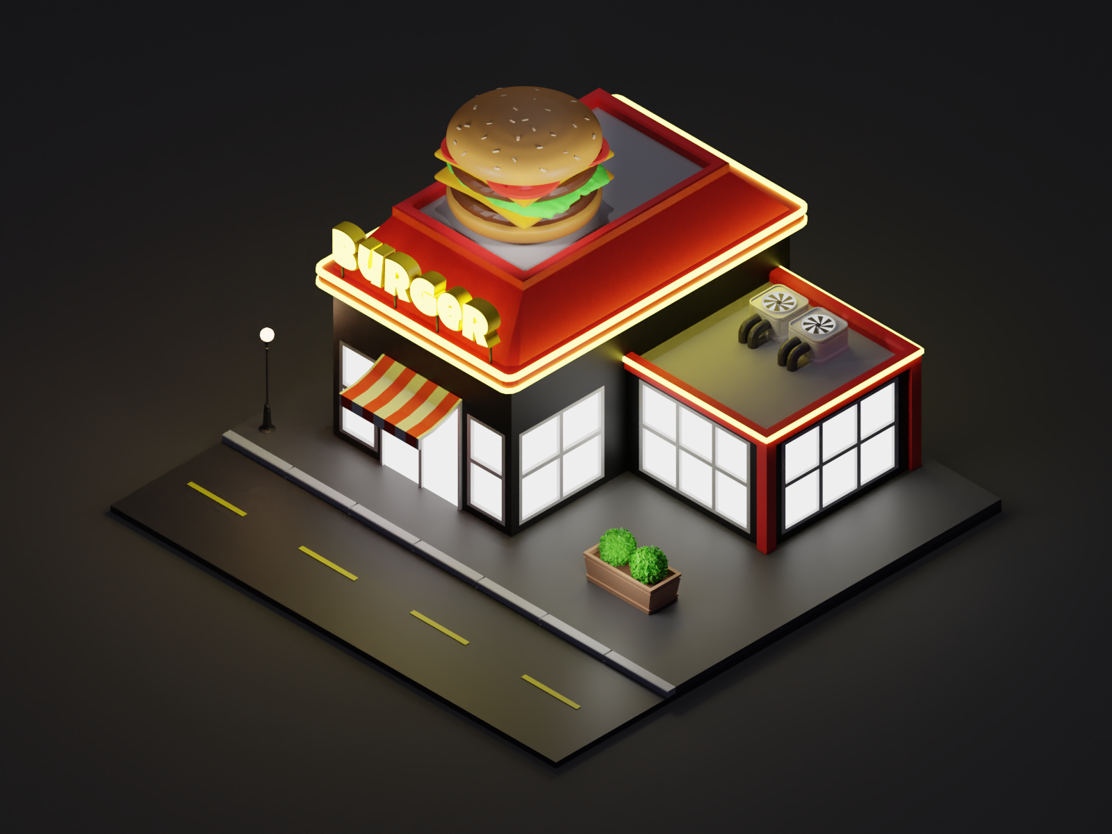Isometric Burger Joint - Night Scene by Brian Moon 🌙 on Dribbble