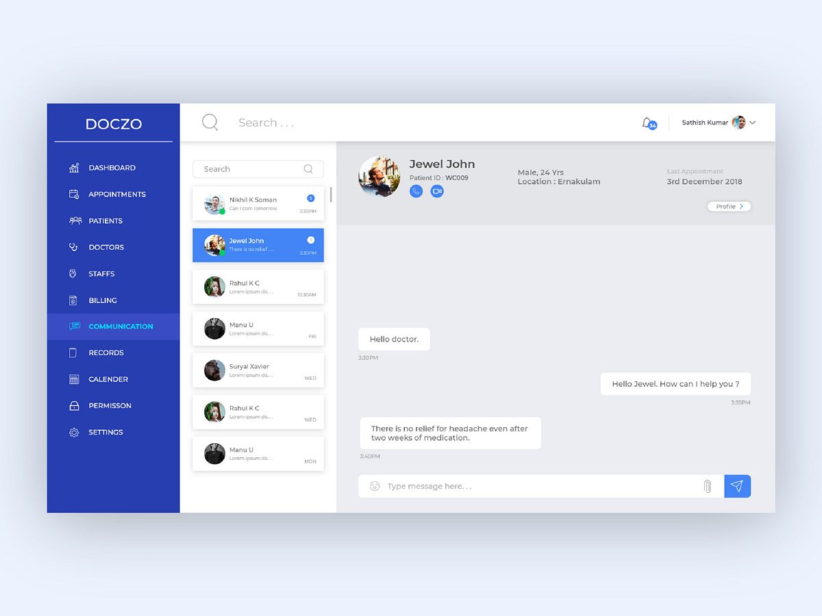 Chat UI for Doczo by Nandu Venugopal on Dribbble