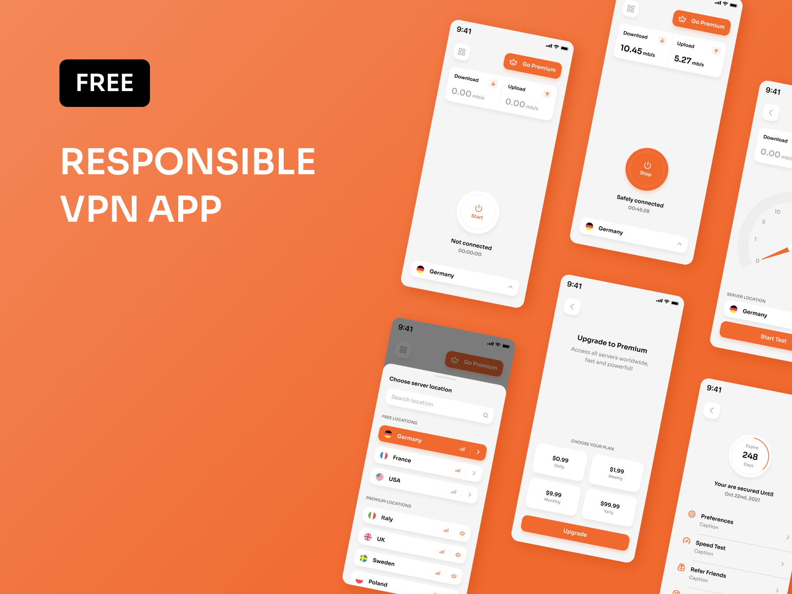 Free responsible VPN app - UI Kit by Aleksey Alekseev on Dribbble