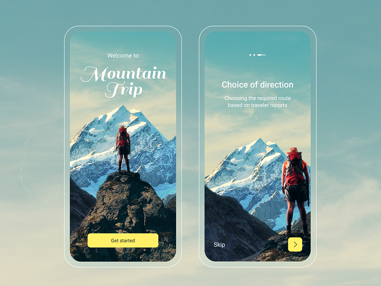 Onboarding for a Mountain Trip app by Natalie Strunevskaya on Dribbble