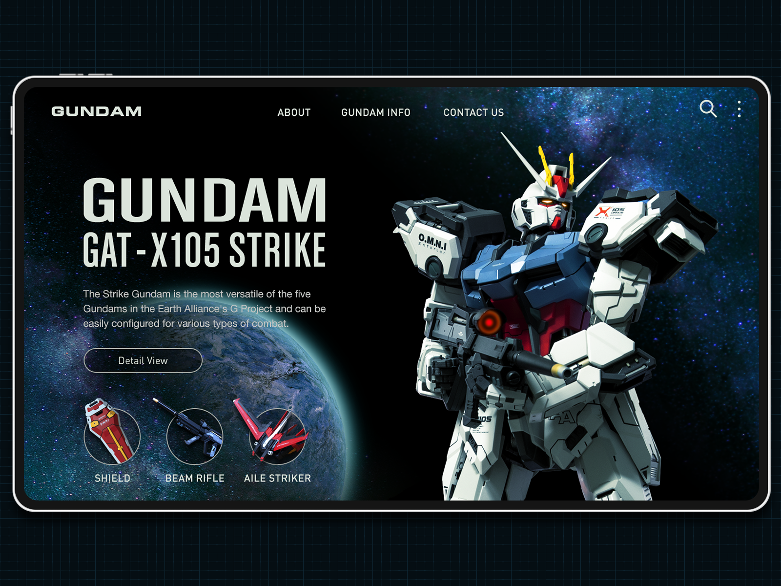 GUNDAM GAT X150 STRIKE Information App Design by Park wonjin on Dribbble