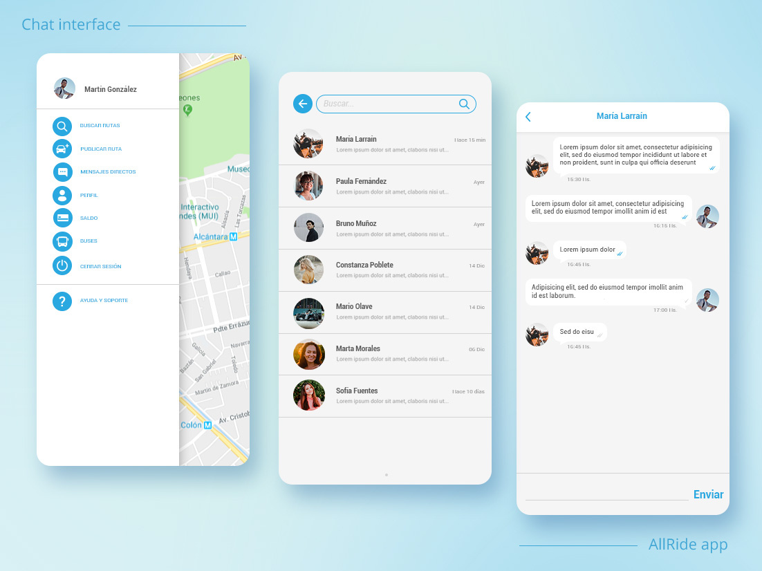 Chat interface - Carpool app by Ingrid Peñailillo on Dribbble