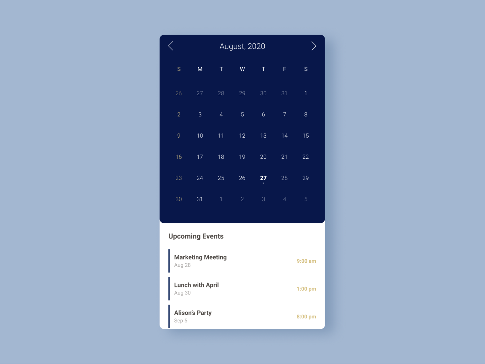 Daily UI:: 038 - Calendar by Kuro Tang OM. on Dribbble