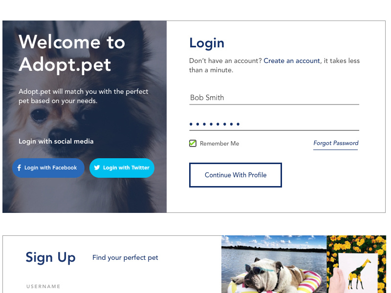 Pet Adoption UX Case Study - Login Visual Design by Adrienne Levin on ...